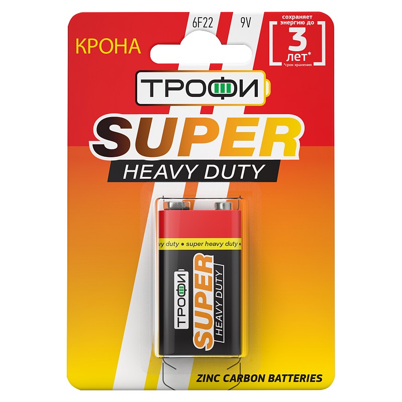 Батарейки Трофи 6F22-1BL SUPER HEAVY DUTY Zinc, Б0023144