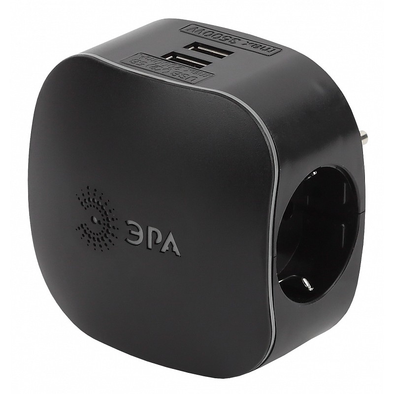 ЭРА SP-3e-USB-BLACK | Разветвитель электрический на 3 розетки + 2 USB ...