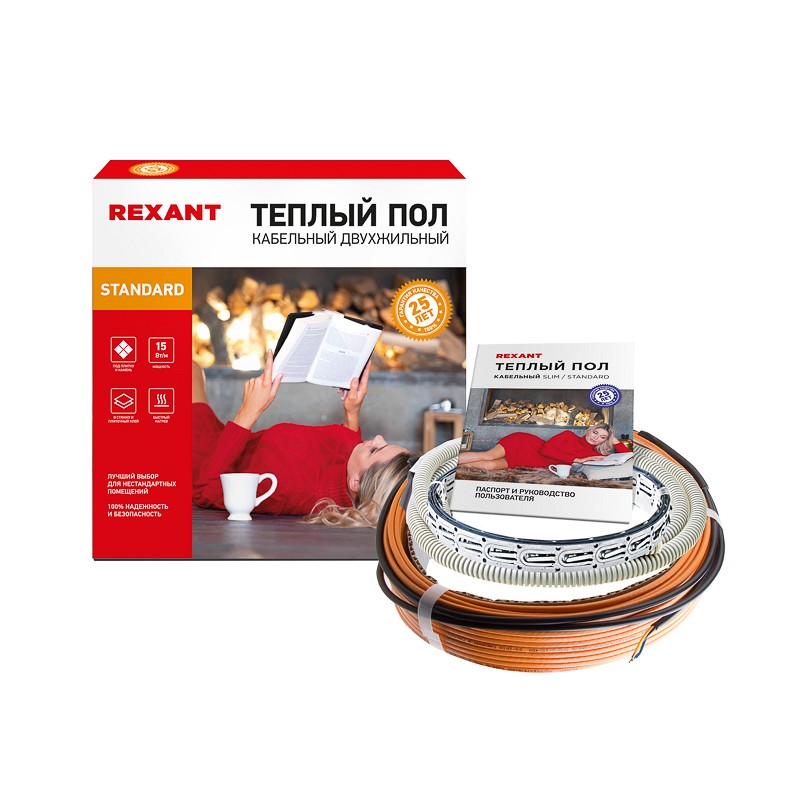 Теплый пол Standard RND-160-2400 2400Вт, 160м, 15,0-20,0м² двухжильный REXANT, 51-0522-3