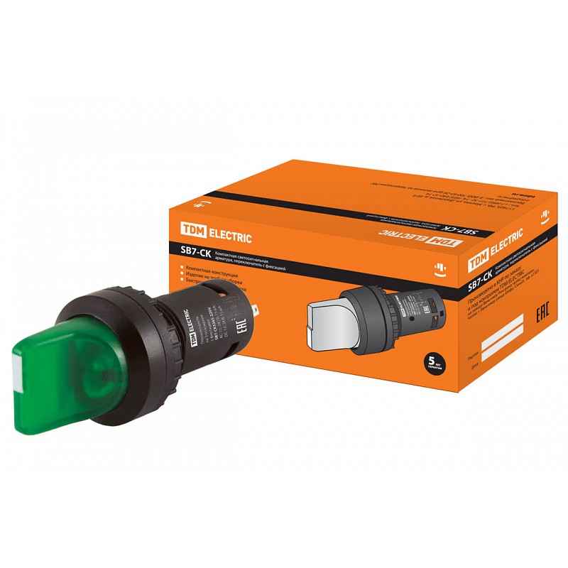 Переключатель TDM SB7-CK3365 3 положения с подсветкой LED 220В зеленый ...