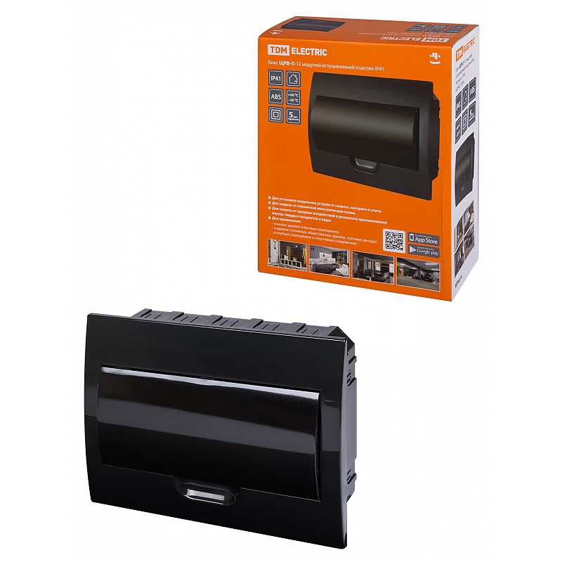 Бокс ЩРВ-П-12 модулей встраиваемый пластик IP41, Антрацит TDM для дома и офиса, 31998, SQ0902-1004